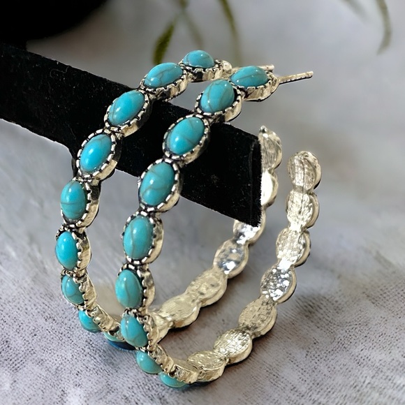 Jewelry | Large Turquoise Silver Navajo Style Post Hoops | Poshmark